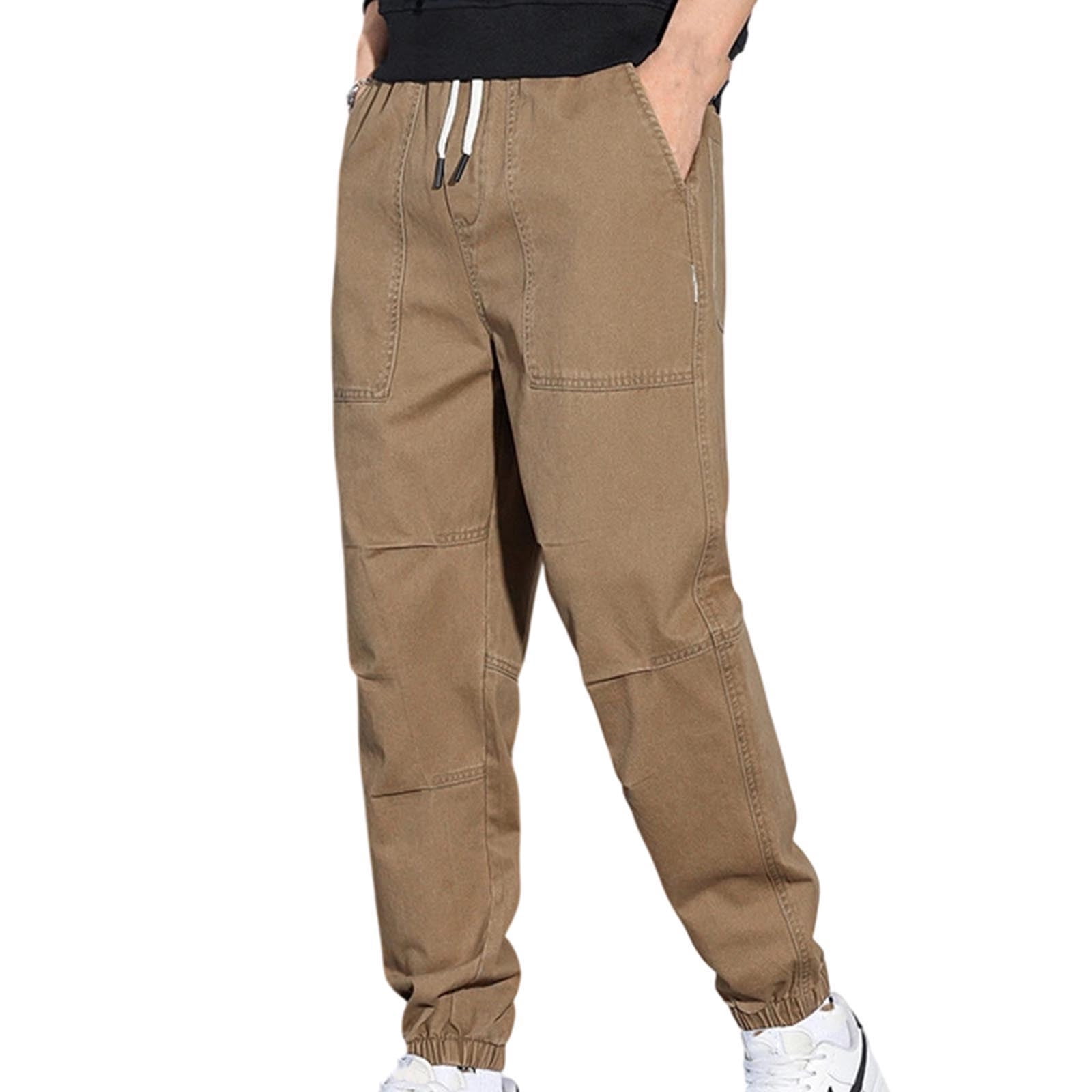 BVnarty Men's Solid Retro Classic Cargo Long Pants Elastic Waist ...