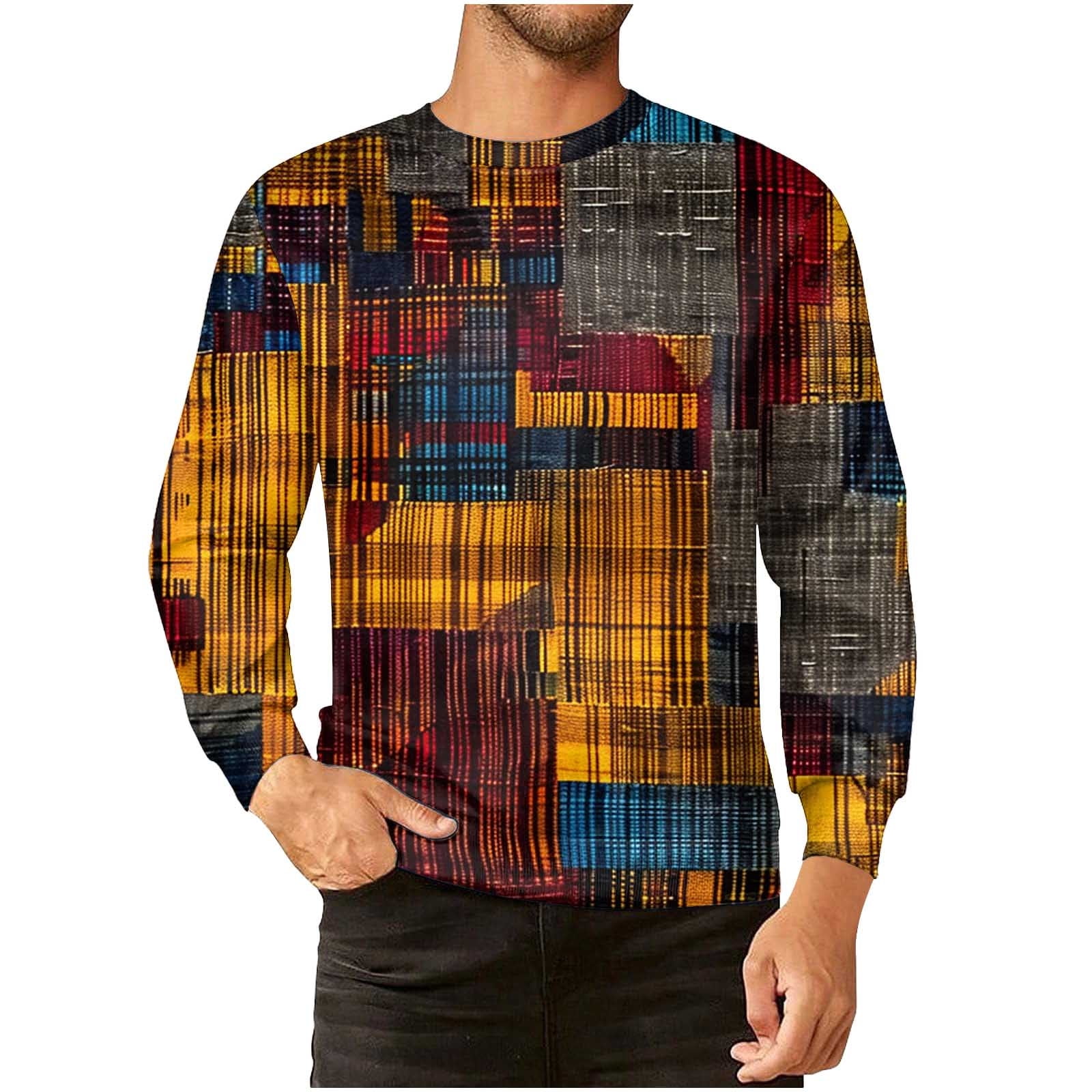 BVnarty Men's Striped Vintage Patchwork Crew Neck Sweatshirt, Non-Hood ...