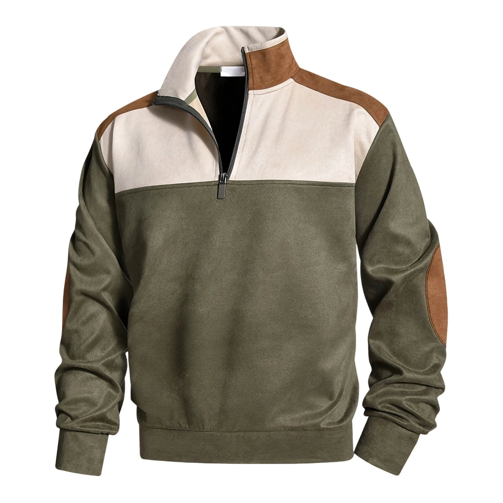 BVnarty Men's Suede Collar Quarter Zip Patchwork Color Block Sweatshirt ...