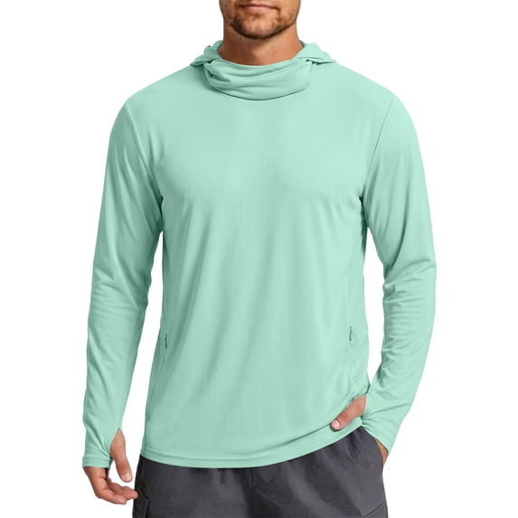 BVnarty Men's Summer Solid Hooded Long Sleeve Sun Protection Top Quick ...