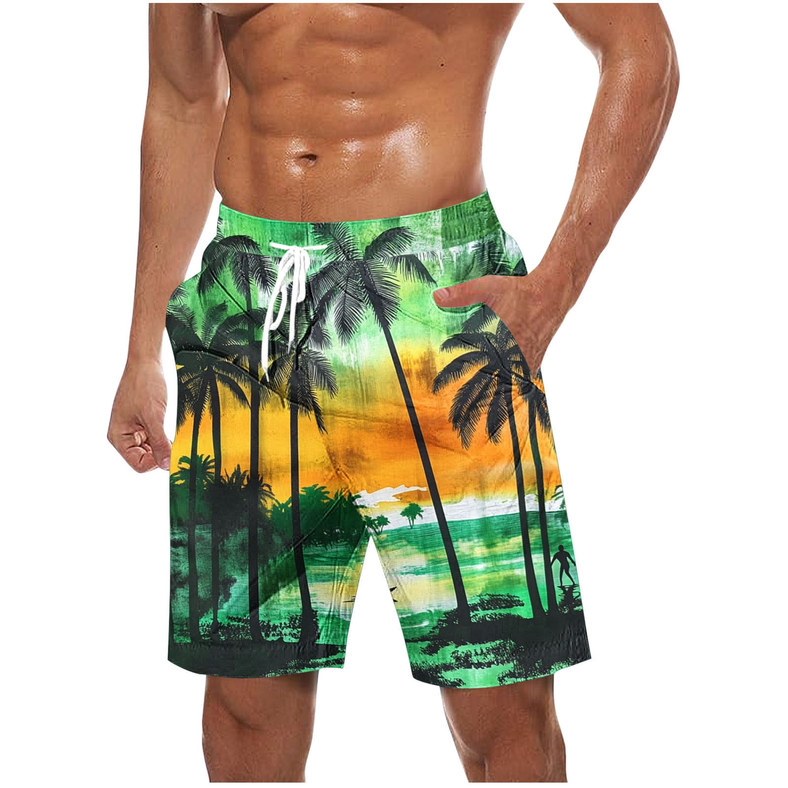 BVnarty Men's Sunset Beach Scenery Board Shorts Elastic Waist ...