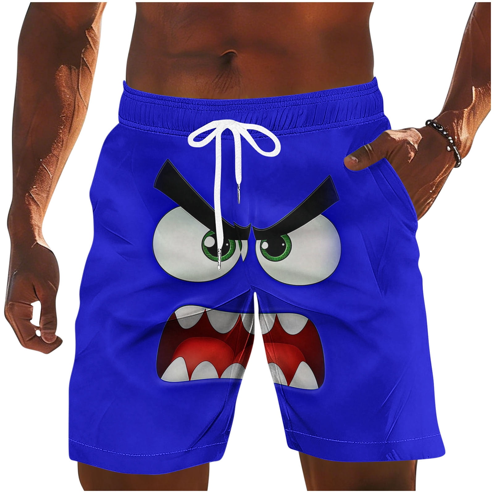 BVnarty Men's Trendy Monster Face Print Swim Trunks Elastic Waist ...