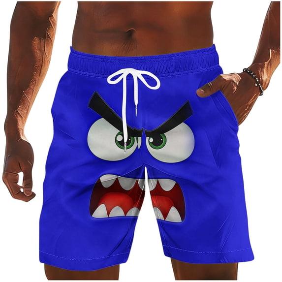 BVnarty Men's Trendy Monster Face Print Swim Trunks Elastic Waist ...
