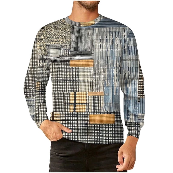 BVnarty Men's Vintage Plaid Patchwork Crew Neck Sweatshirt, Loose ...