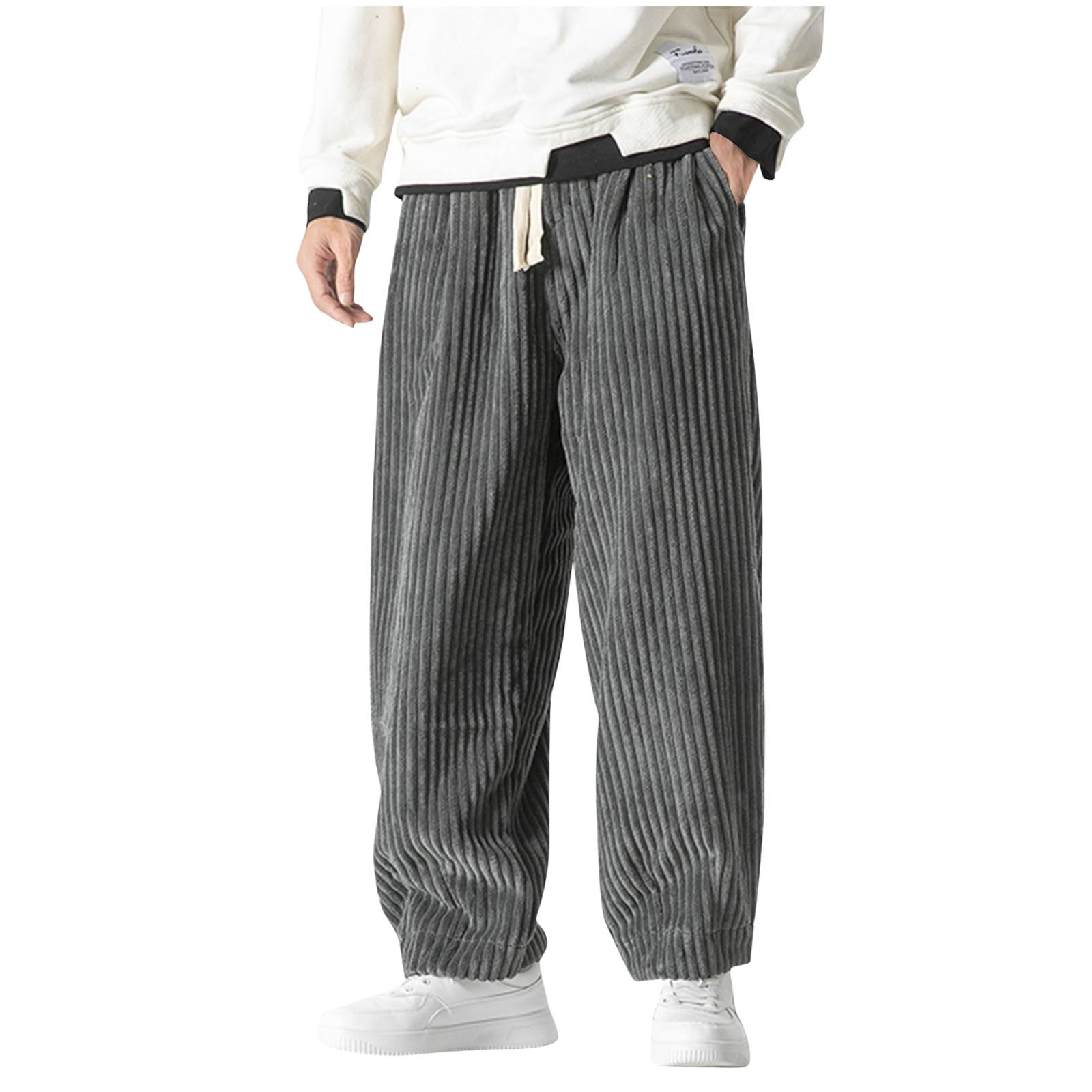 BVnarty Men's Winter Straight Corduroy Pants Thick Warm Baggy Loose ...