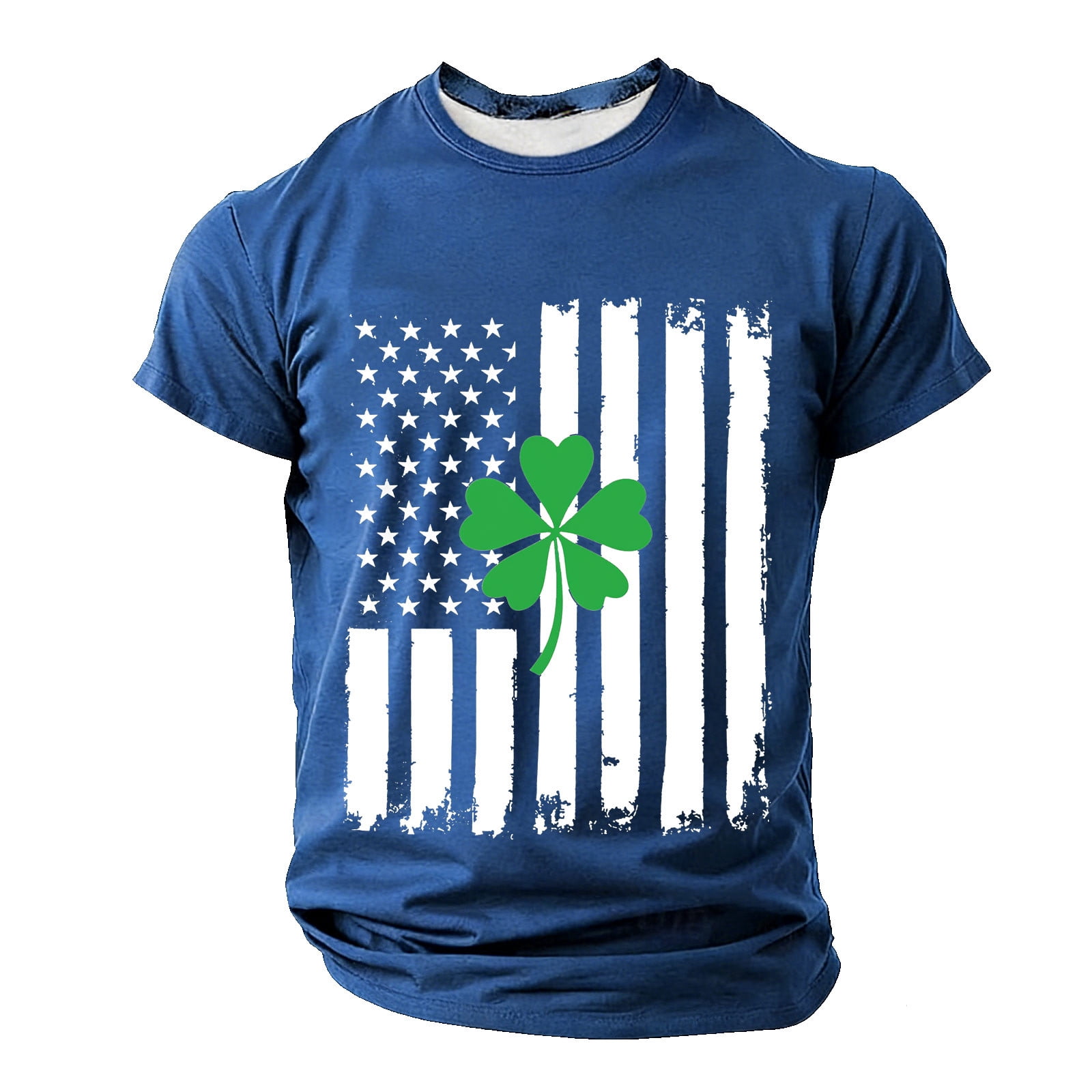 BVnarty Men's Worn‑Look Four‑Leaf Clover USA Flag Crew Neck Short ...