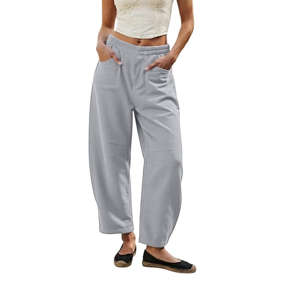 BVnarty Women Pull On Waist Barrel Cropped Pants Vertical Seam Panel ...