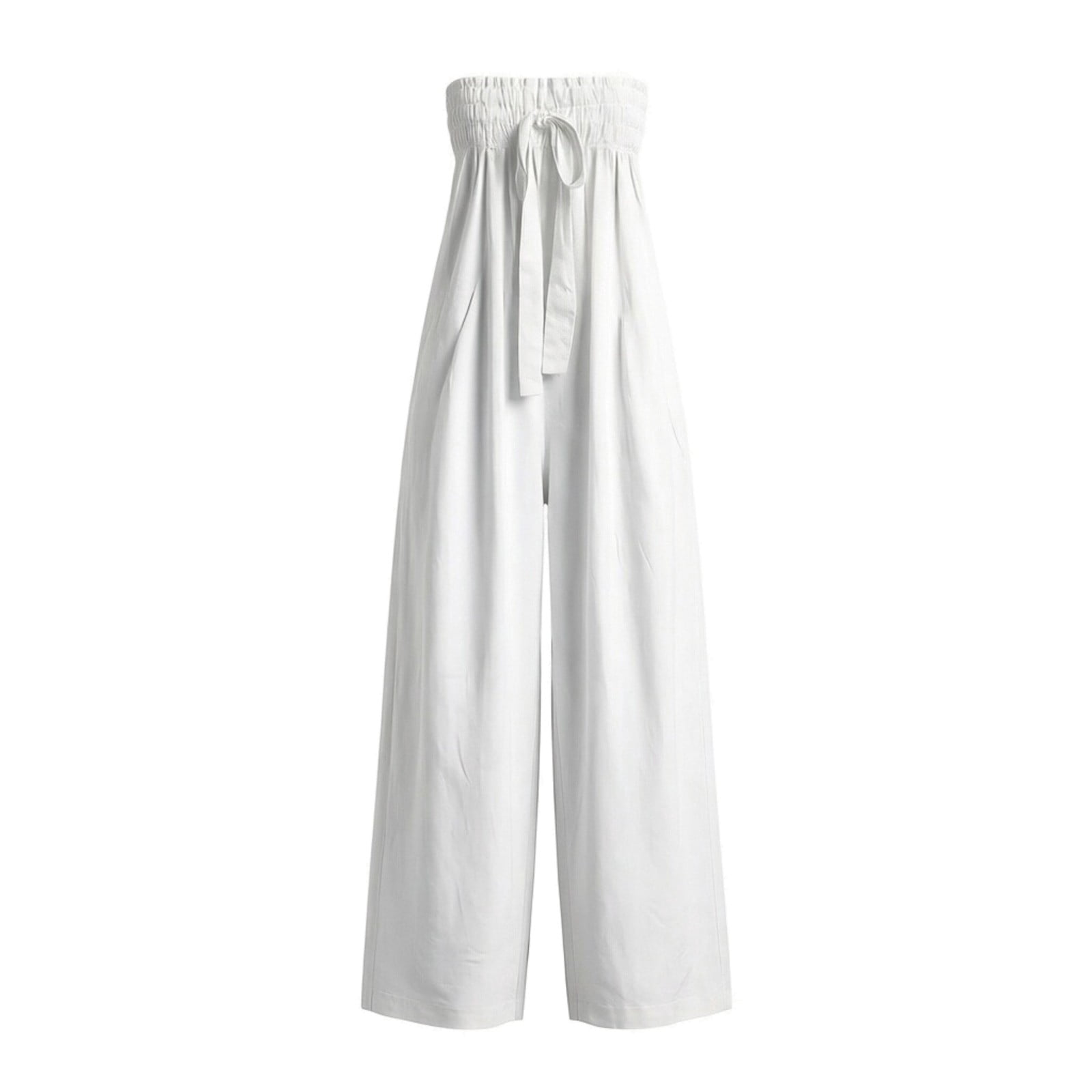 BVnarty Women Strapless Drawstring Waist Wide Leg Jumpsuit, Tube Top ...