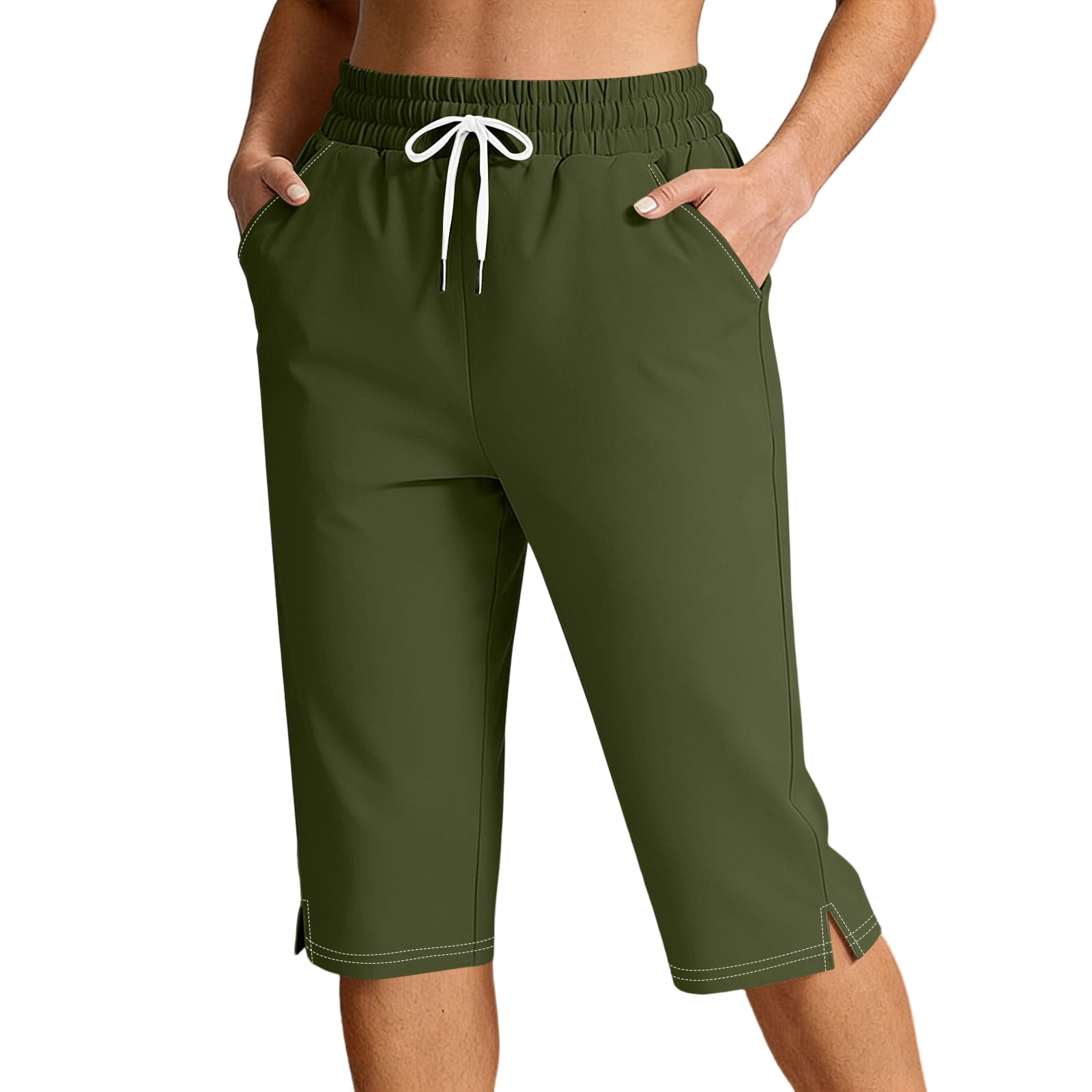 BVnarty Women's Elastic Waist Capri Jogger Pants, Drawstring Sports ...