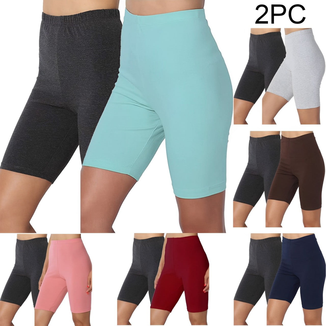 BVnarty 2PC Women's High Waist Biker Shorts Soft Stretch Bike Shorts ...