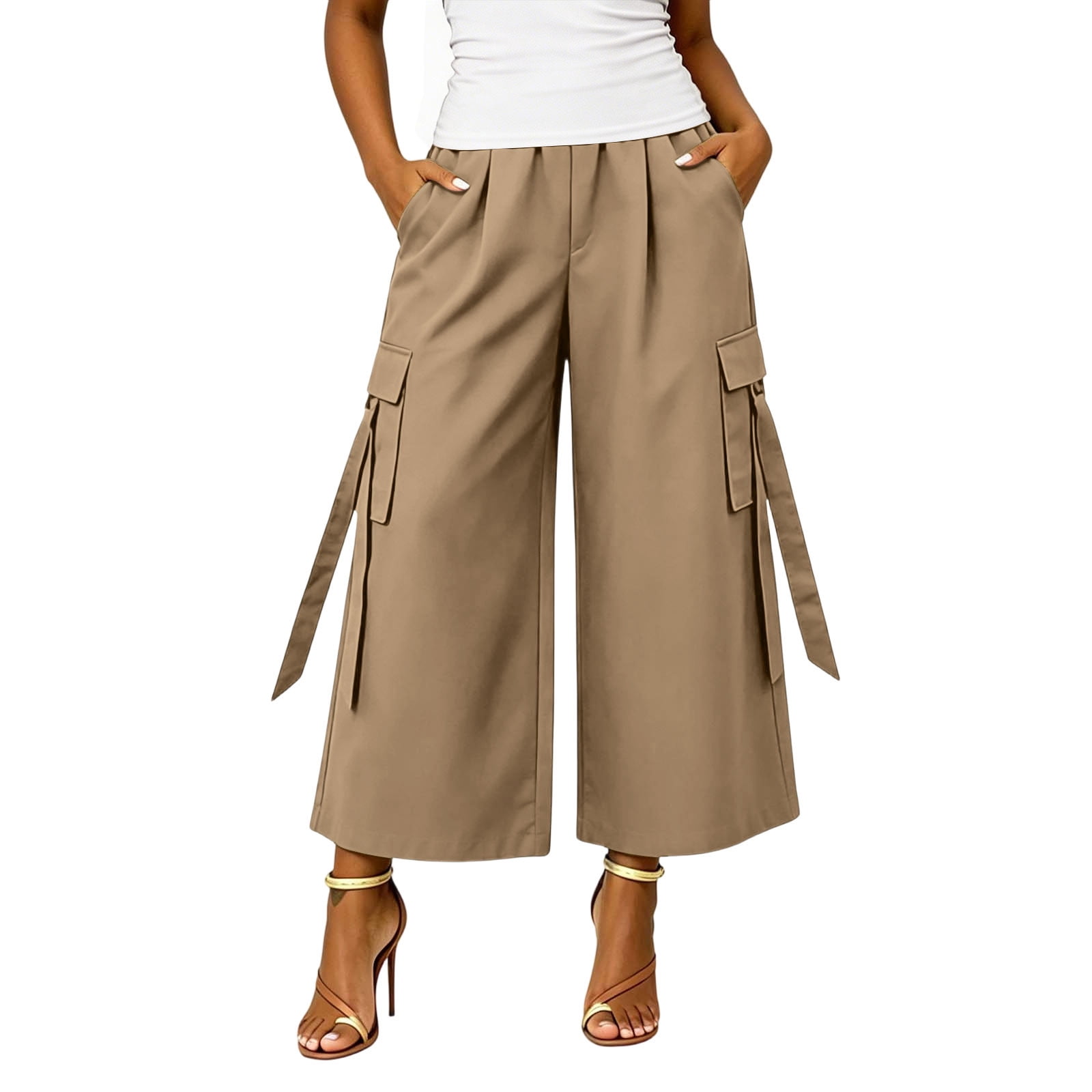 BVnarty Women's High Waist Wide Leg Cargo Capri Pants, Unique ...