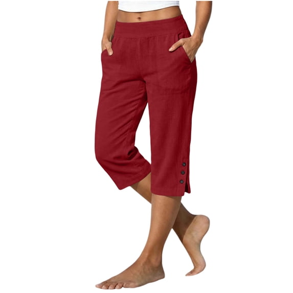 BVnarty Women's Linen Blend Wide Leg Capri Pants, Elastic Drawstring ...