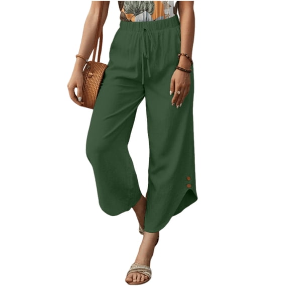 BVnarty Women's Linen-Feel Cropped Trousers, Solid Tone, Curved Hem ...