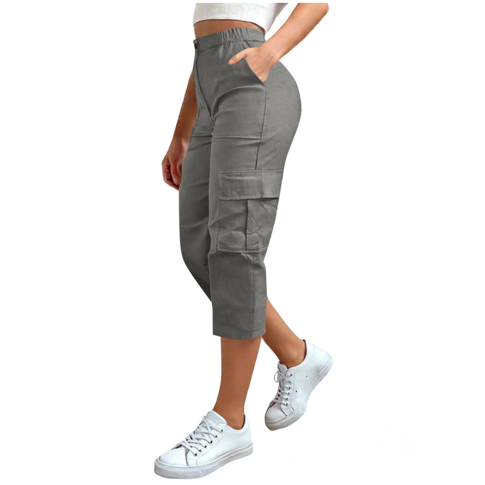 BVnarty Women's Outdoor Cargo Capri Pants, Pull On Elastic Waist Multi ...