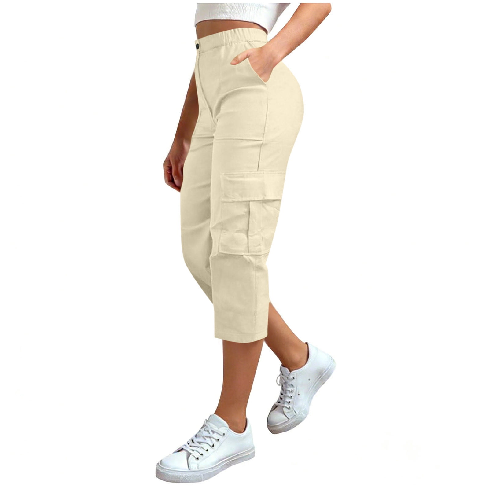 BVnarty Women's Outdoor Cargo Cropped Trousers, Solid Tone, Zip Fly ...