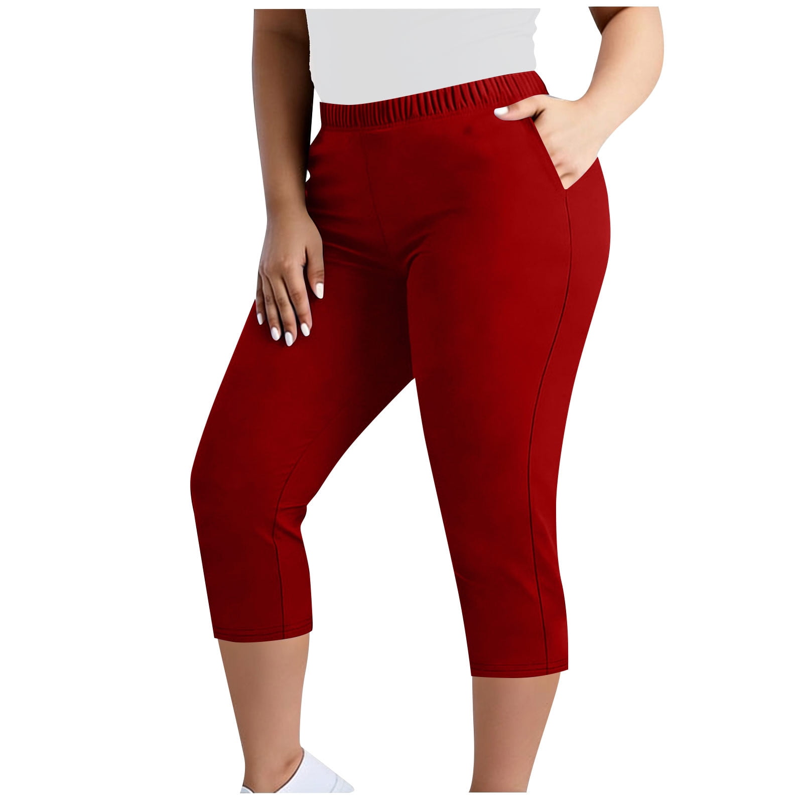 BVnarty Women's Plus Size Capri Leggings, Solid Tone, Elastic Waist ...