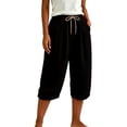 BVnarty Women's Solid Basic Cropped Trousers, drawstring Elastic Waist ...