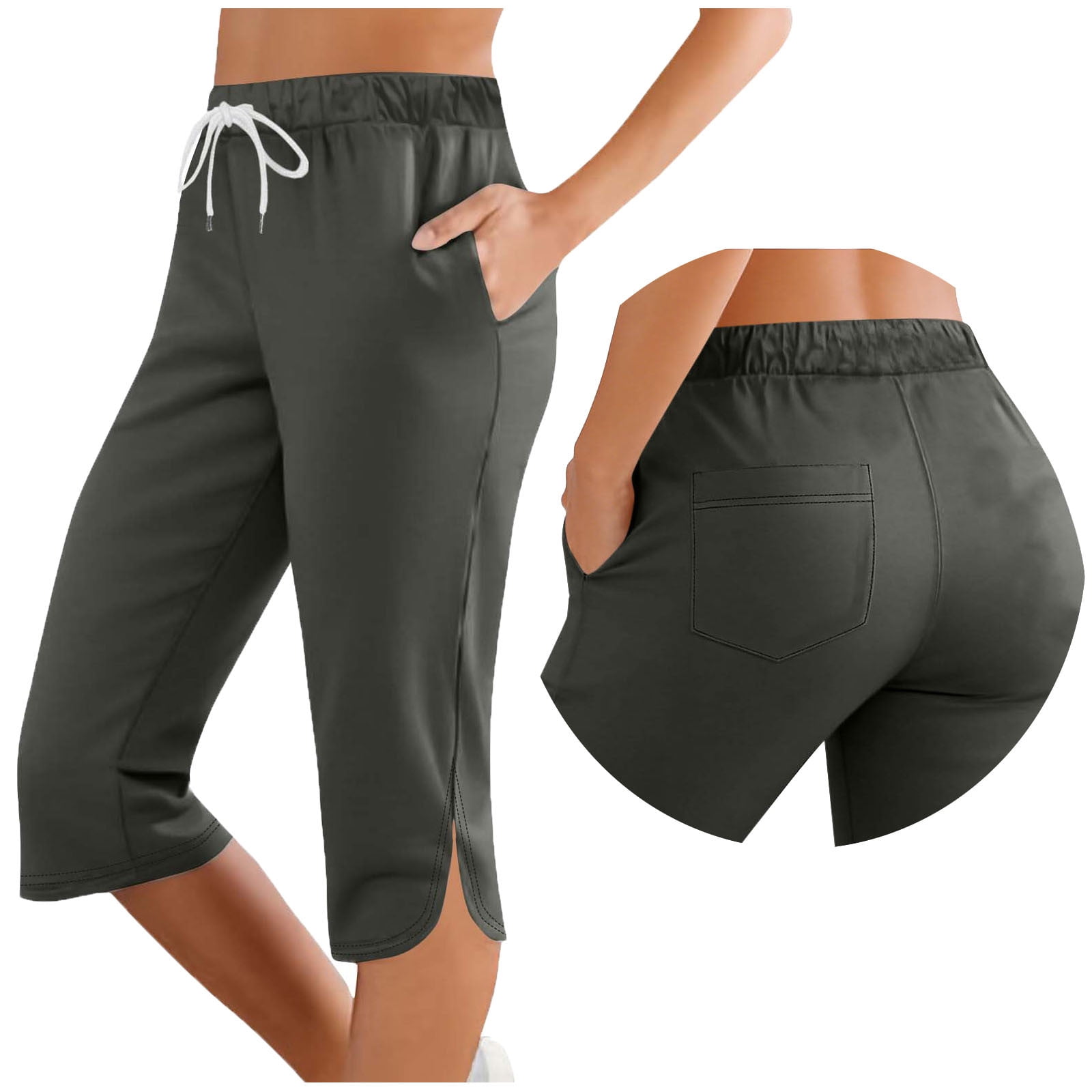 BVnarty Women's Solid Calf Length Pants, drawstring Waist, Rear Pocket ...