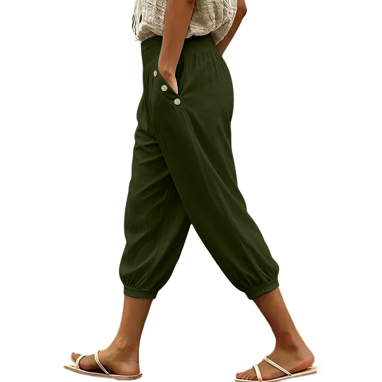 BVnarty Women’s balloon shaped capri pants, high rise and button ...