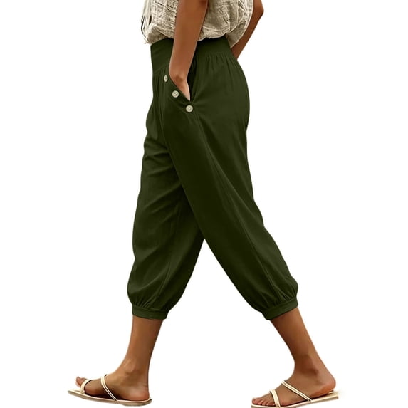BVnarty Women’s balloon shaped capri pants, high rise and button ...