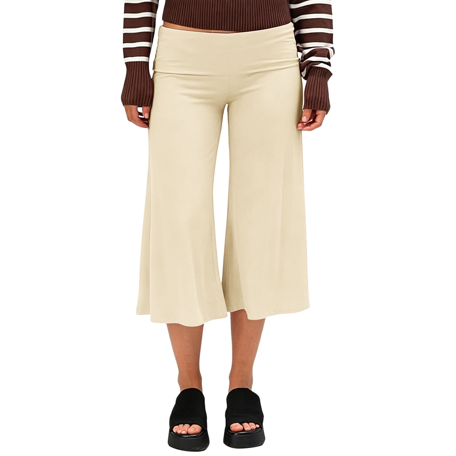 BVnarty Women’s flared capri pants, high rise with folded waistband ...