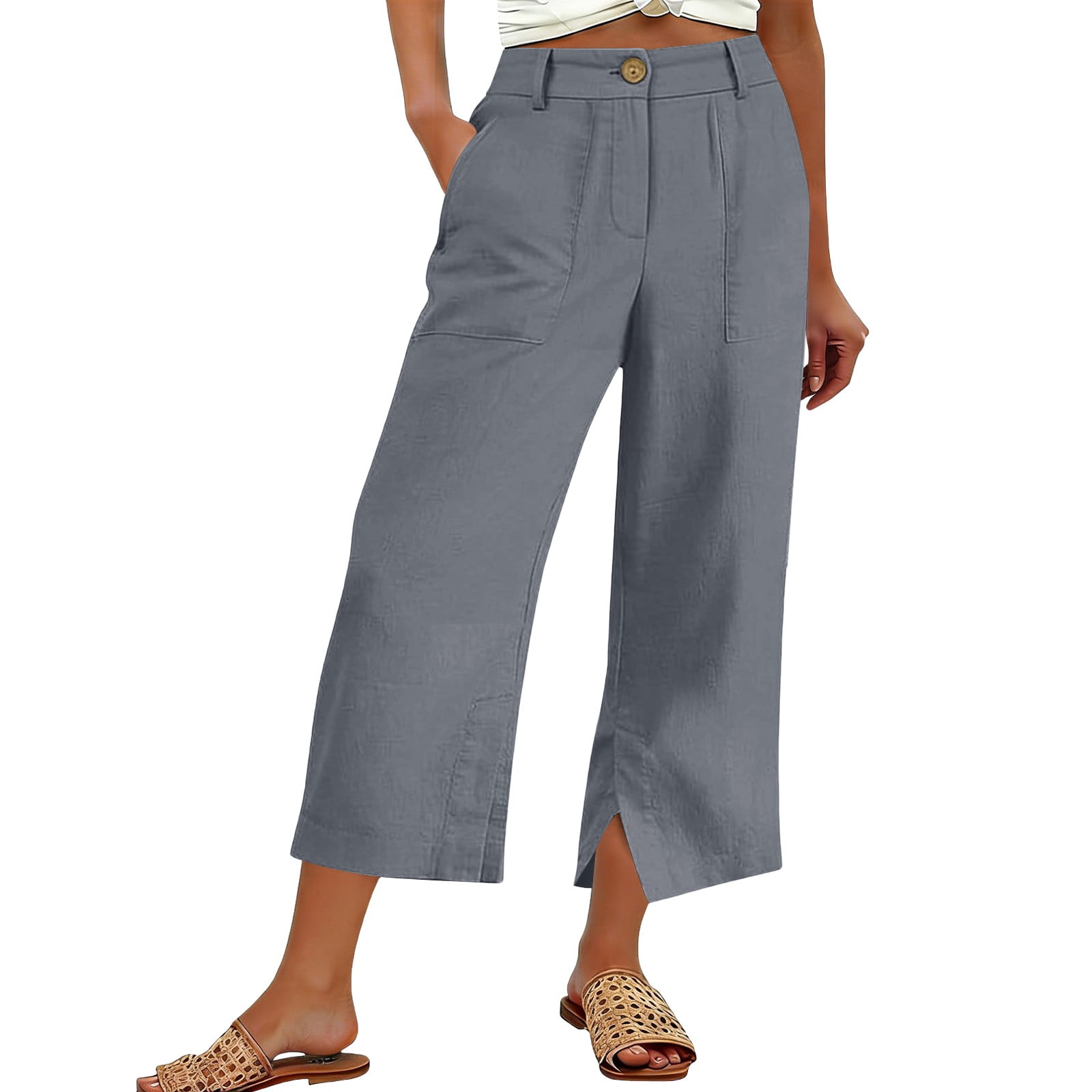 BVnarty Women’s formal straight leg capri pants, high rise with front ...