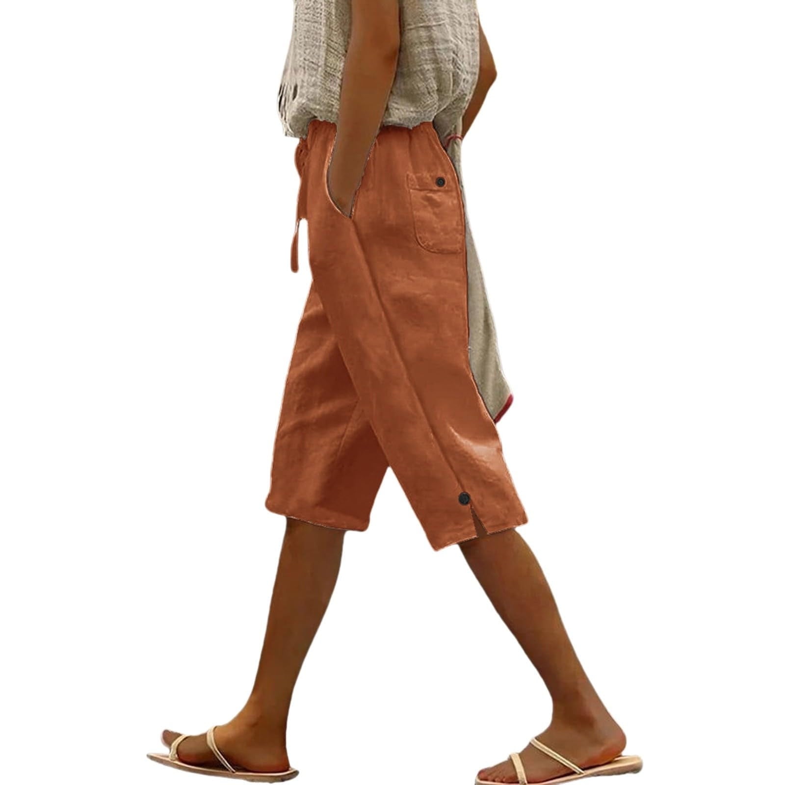BVnarty Women’s side pocket casual capri pants, drawstring waist ...
