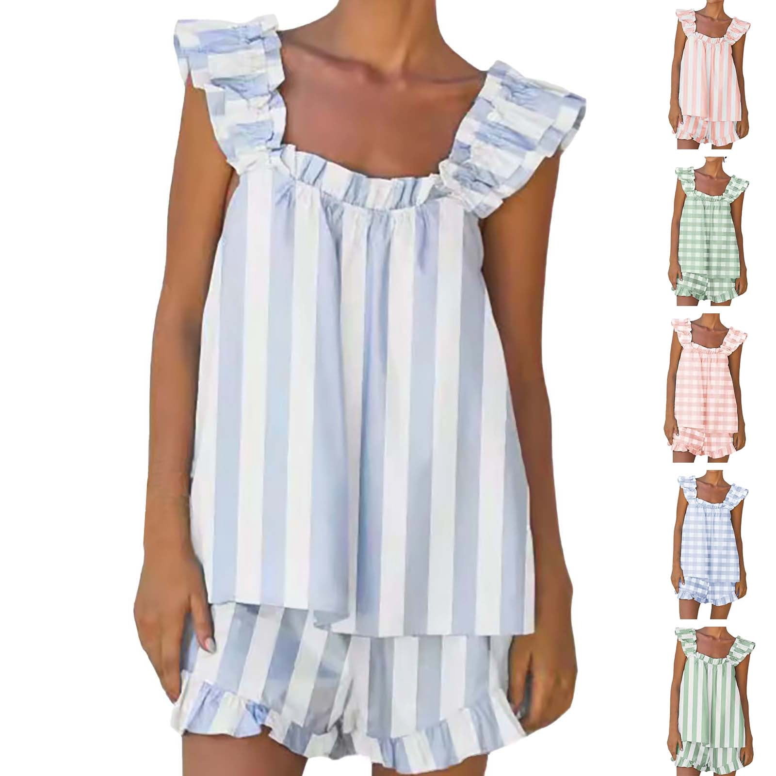 BWASD 2026 New Womens Pajama Sets 2PC Soft Cotton Summer Ruffle Trim ...