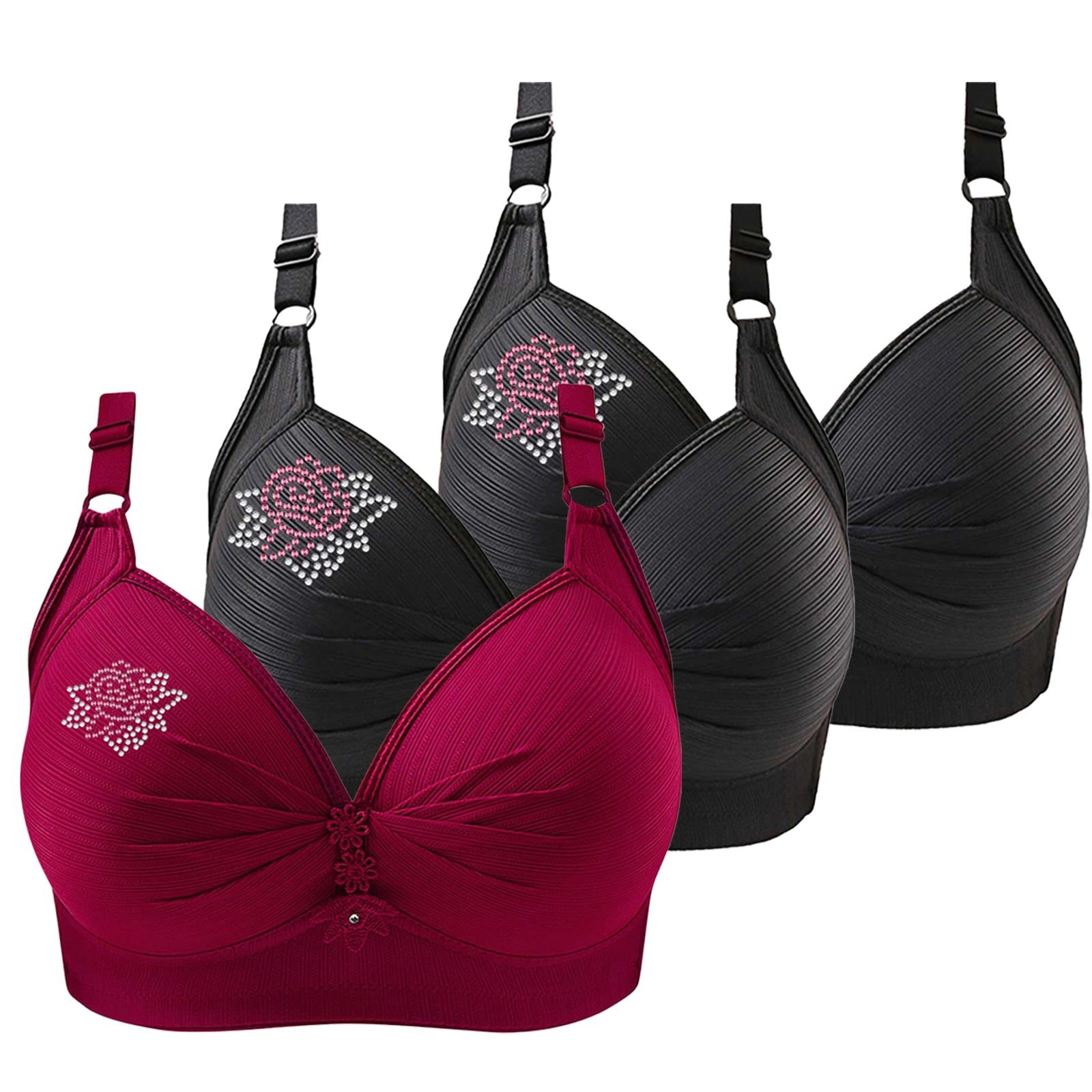 BWASD 3 Pack Bras for Women V Neck Wirefree Comfortable Wireless ...