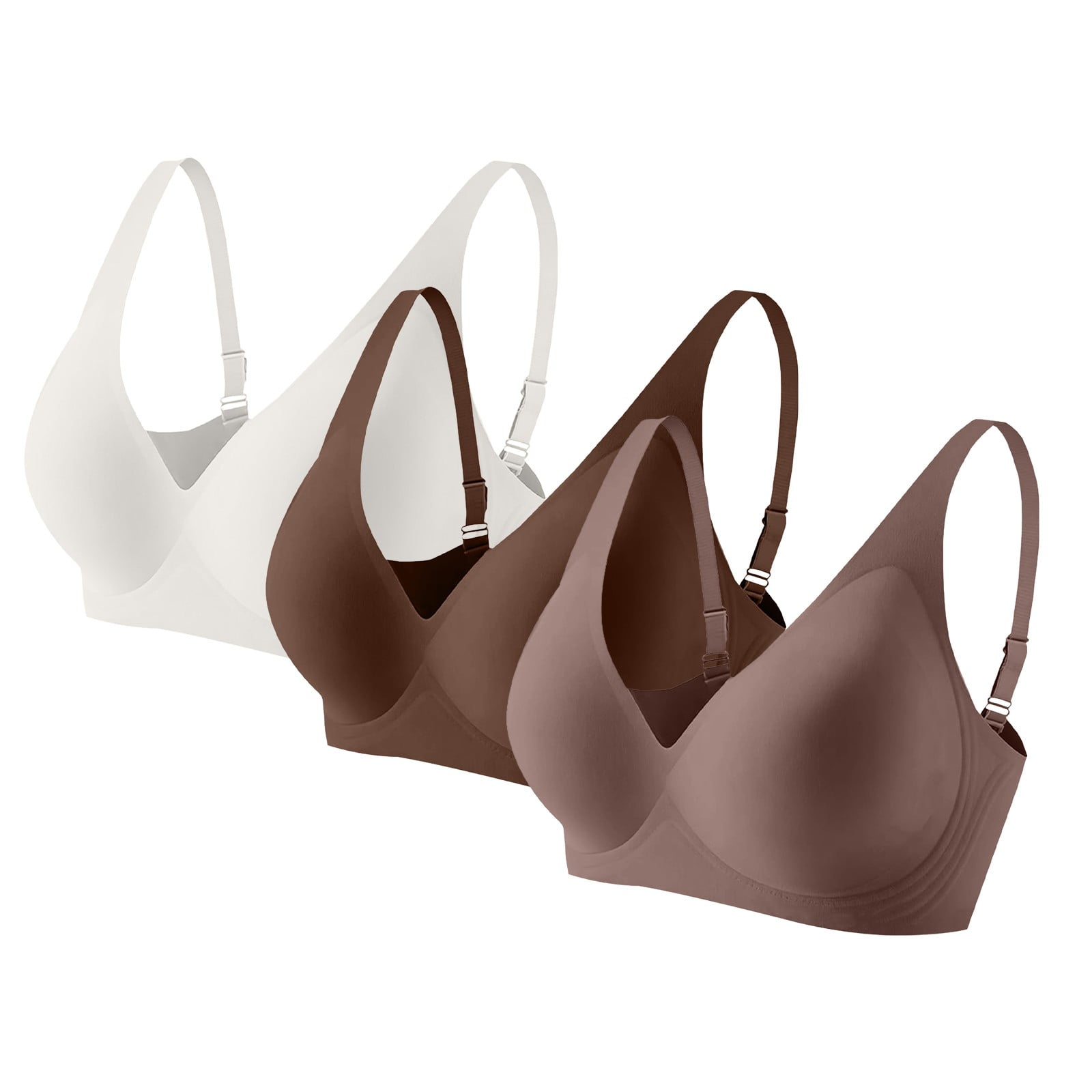 BWASD 3PC Womens Bras Deep V Comfort Wireless Push Up Full Support Lift ...