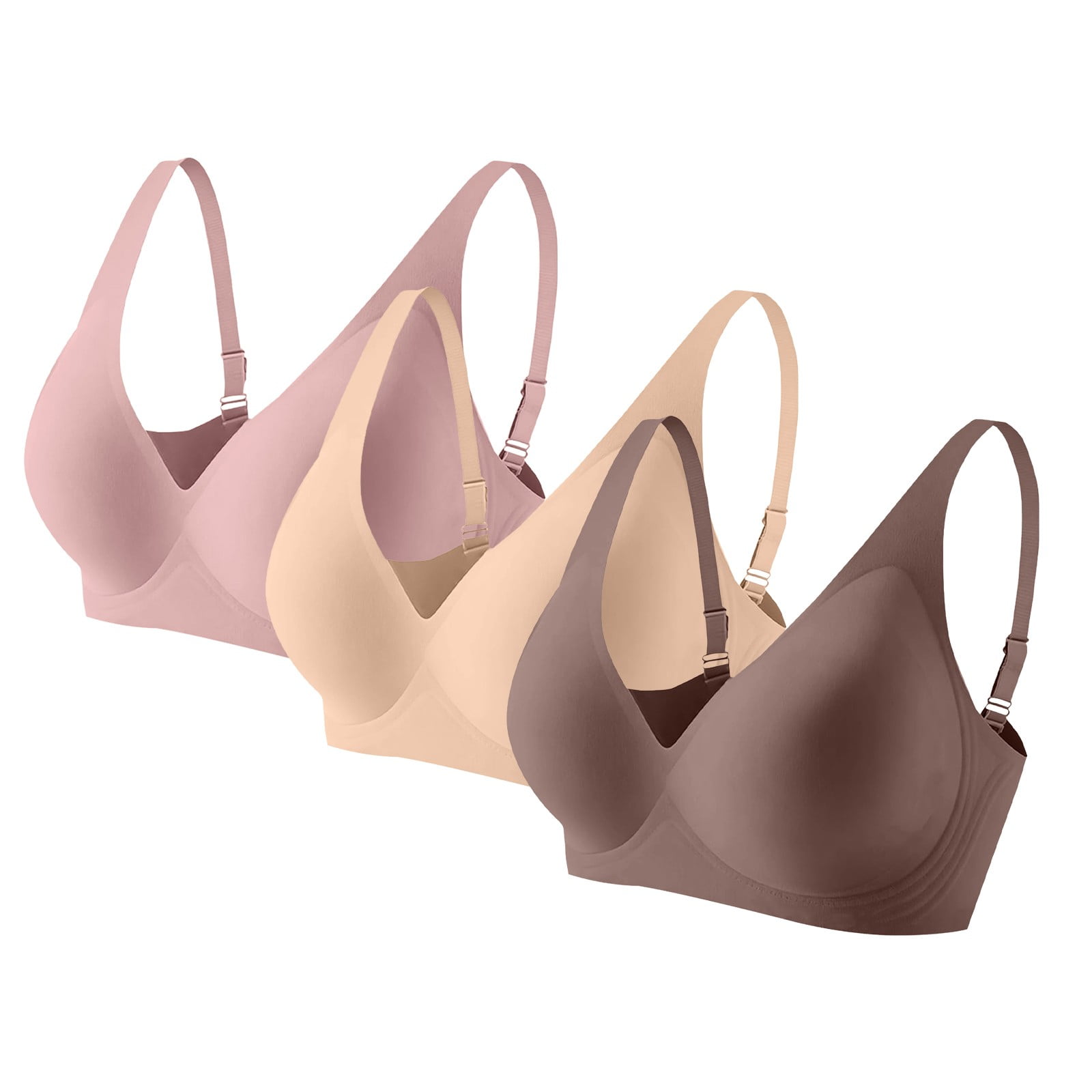 BWASD 3PC Womens Bras Deep V Comfort Wireless Push Up Full Support Lift ...