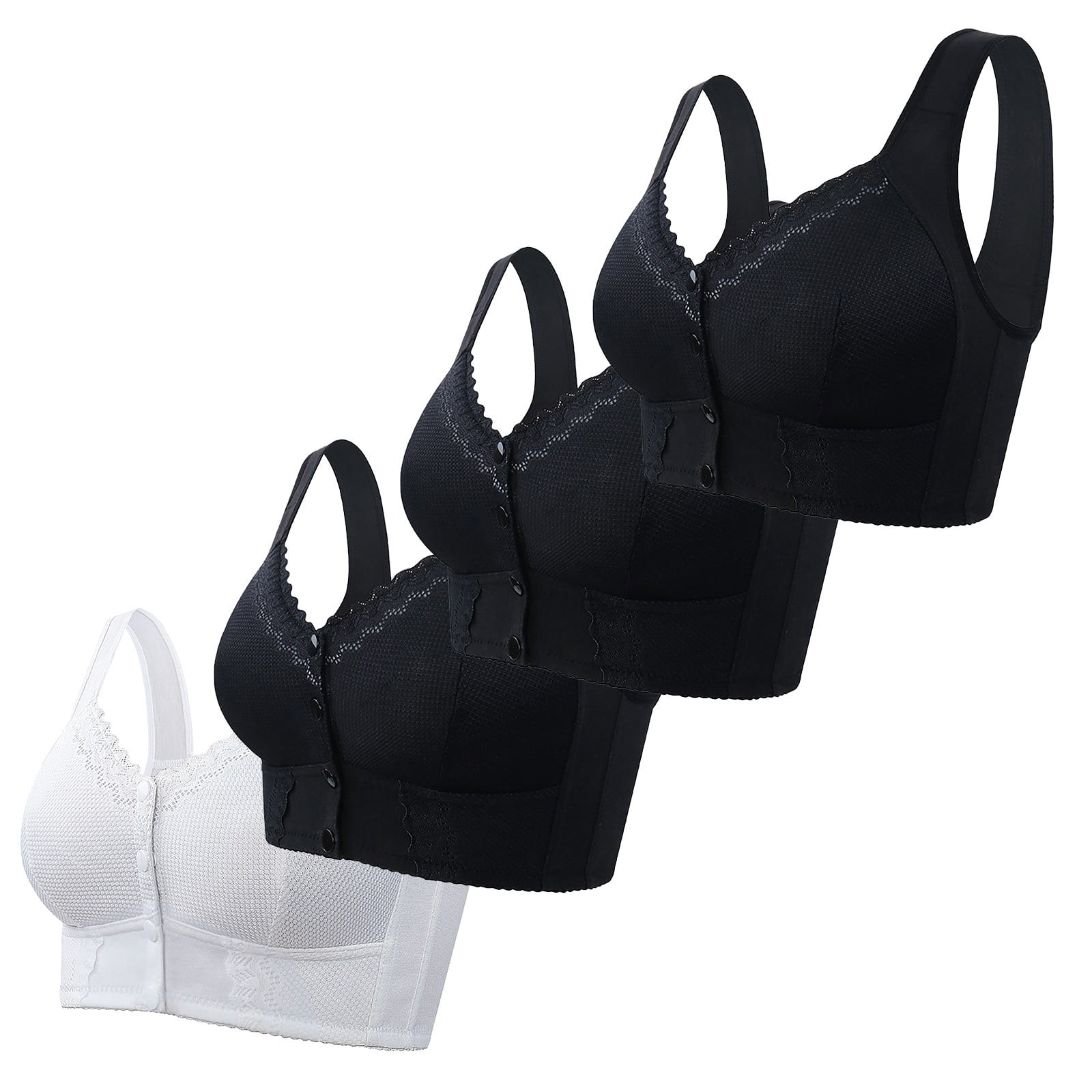 BWASD 4PC Bras for Women Comfort Front Closure Wireless Full Coverage ...