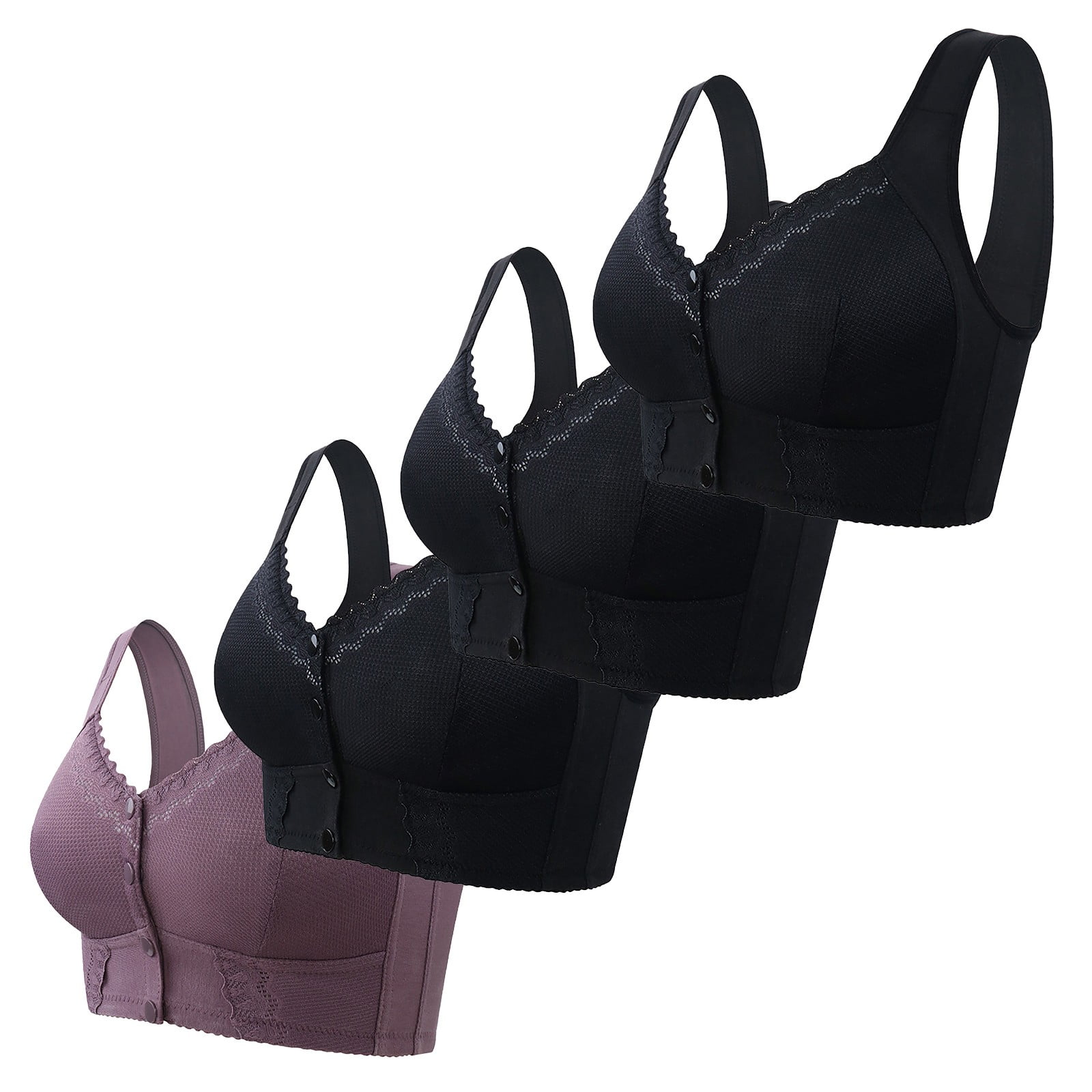 BWASD 4PC Bras for Women Comfort Front Closure Wireless Full Coverage ...