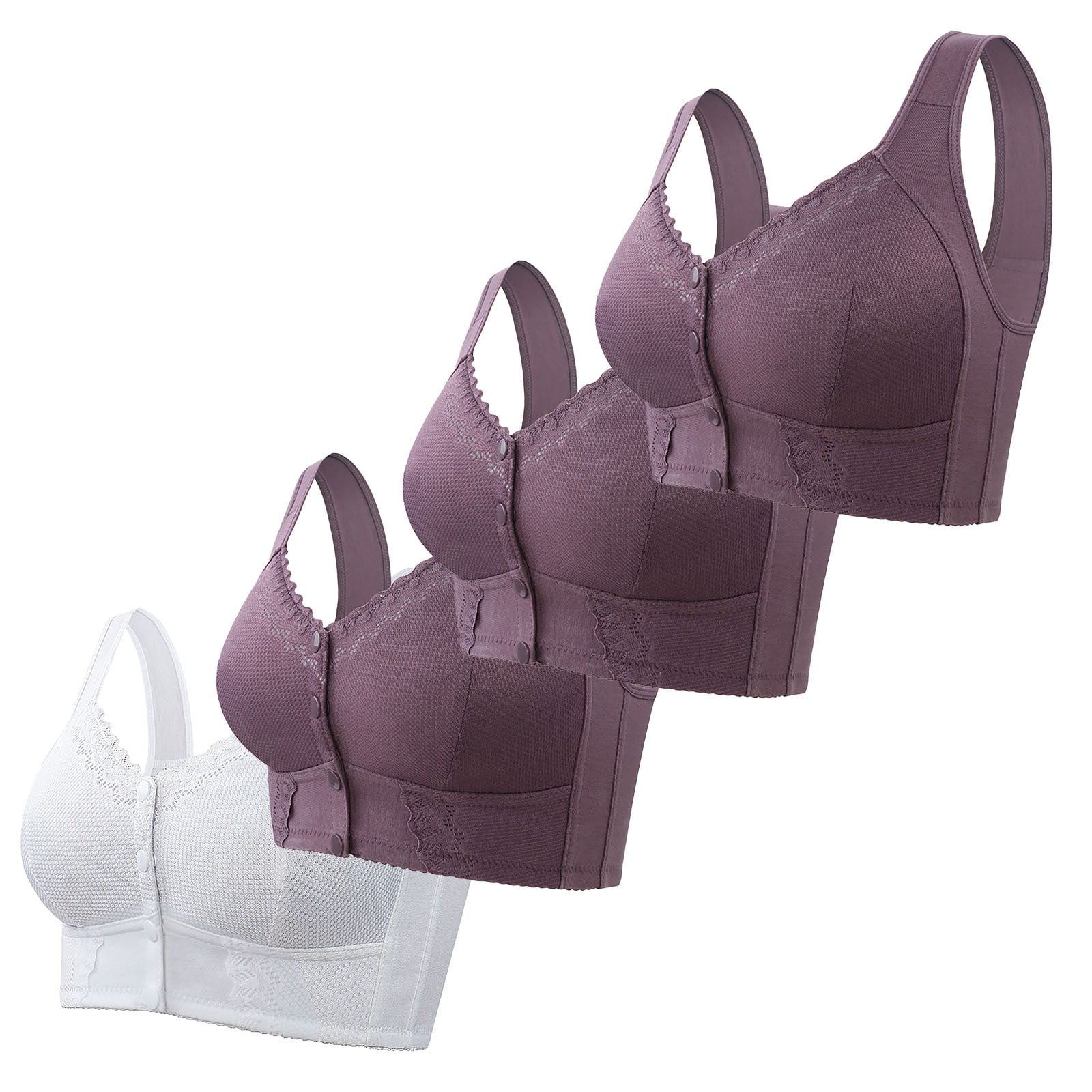 BWASD 4PC Bras for Women Comfort Front Closure Wireless Full Coverage ...