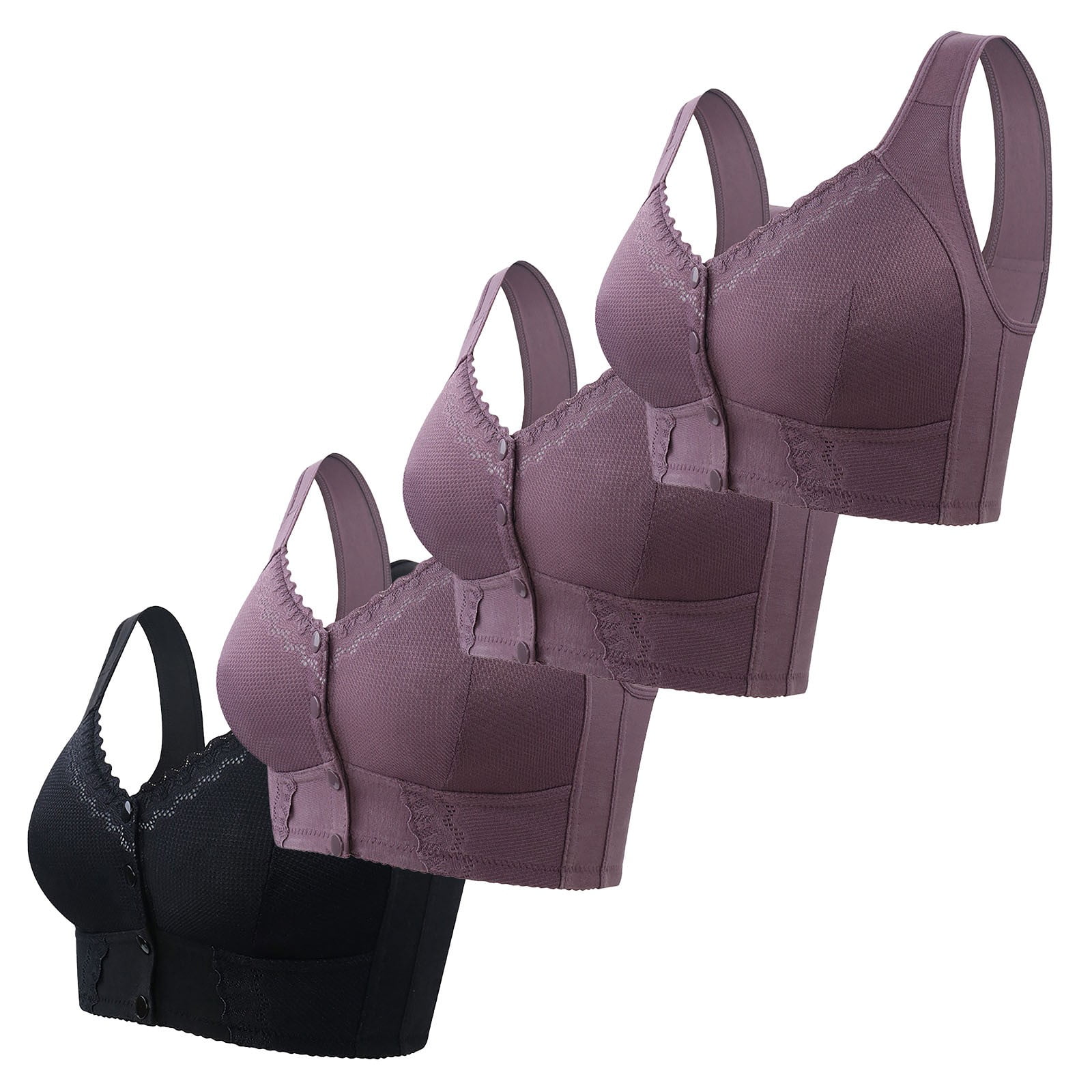 BWASD 4PC Bras for Women Comfort Front Closure Wireless Full Coverage ...