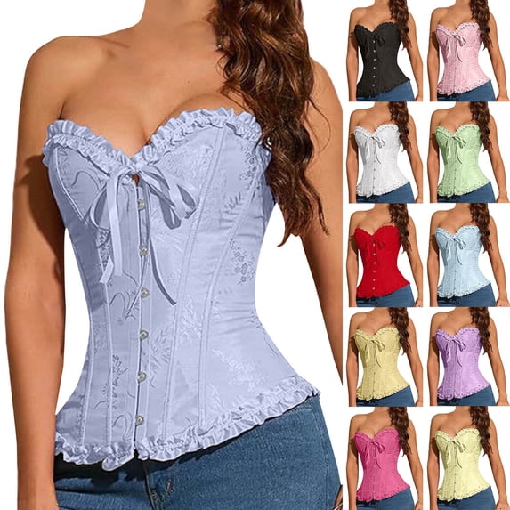 BWASD Corset Top for Women Fashion Lace Bowknot Overbust Strapless ...