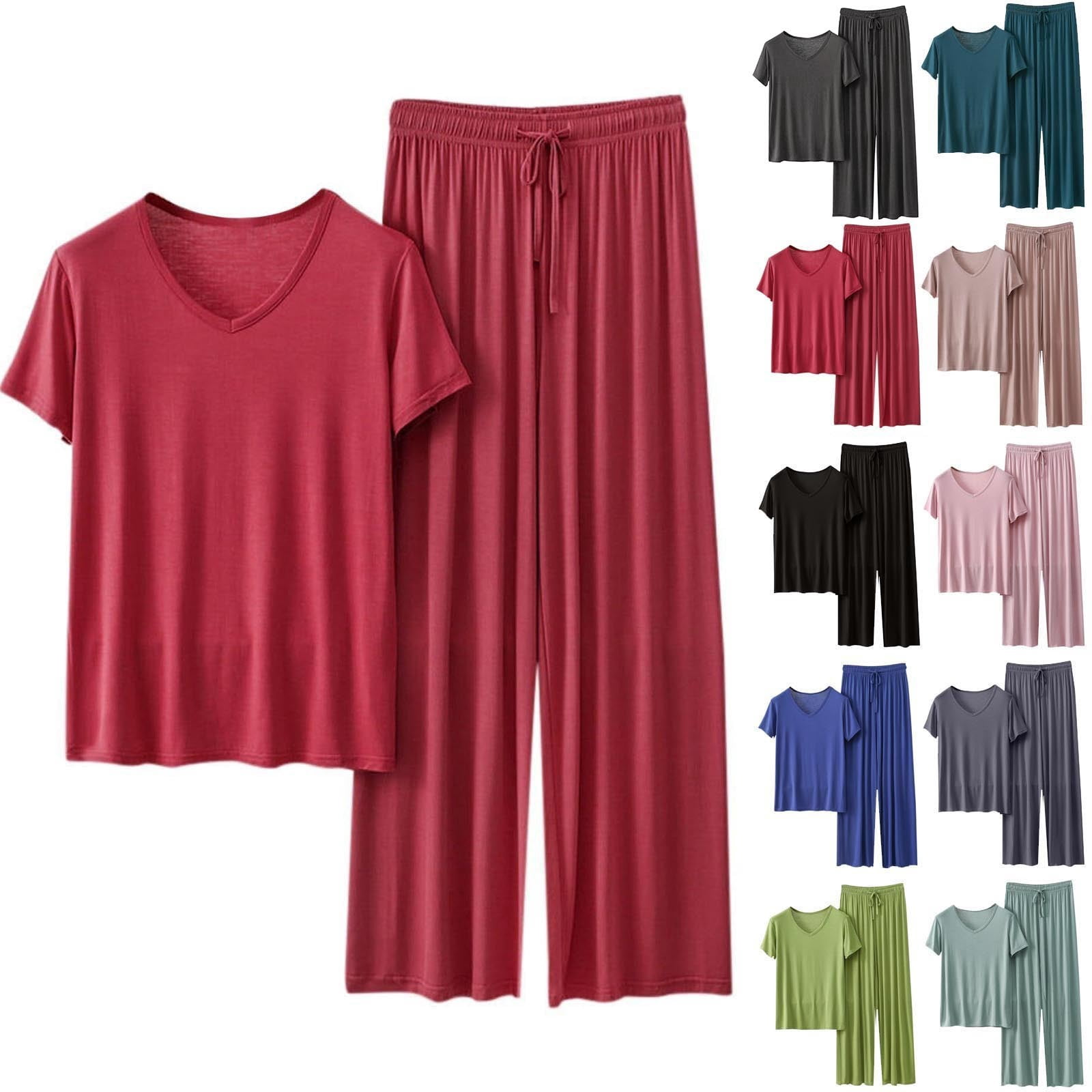 BWASD Pajamas for Women Set 2 Piece Casual Modal Round Neck Short ...