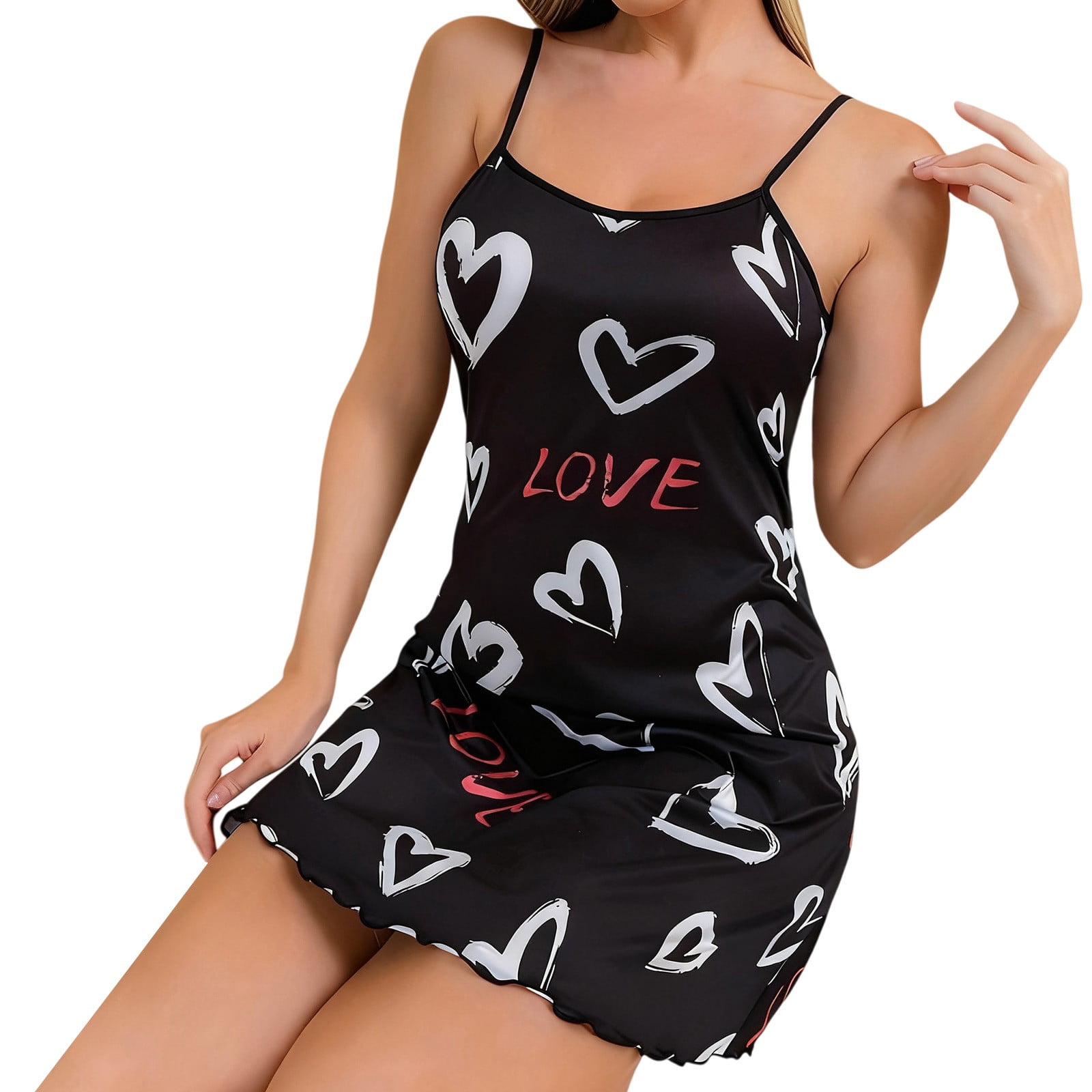 BWASD Pajamas for Women Sweet Cute Heart Print Cami Sleep Dress Soft ...