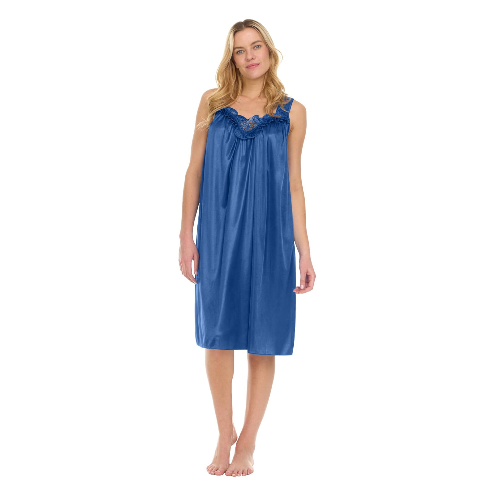 BWASD Pjs for Woman Satin Silk Sleeveless Long Nightshirt Sleepwear ...