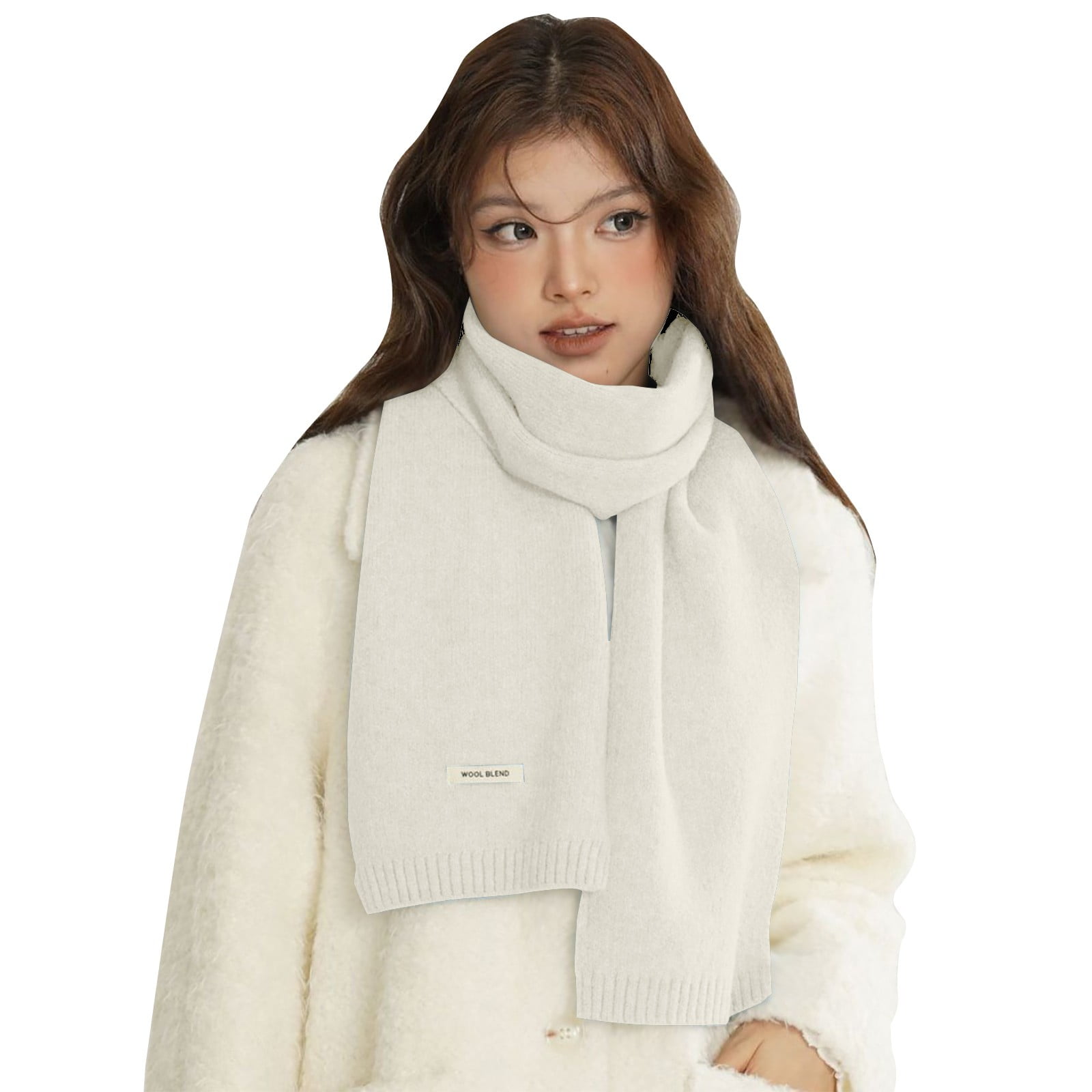 BWASD Winte Women's Knit Scarf Warm Long Big Wrap Soft Wool Solid Color ...