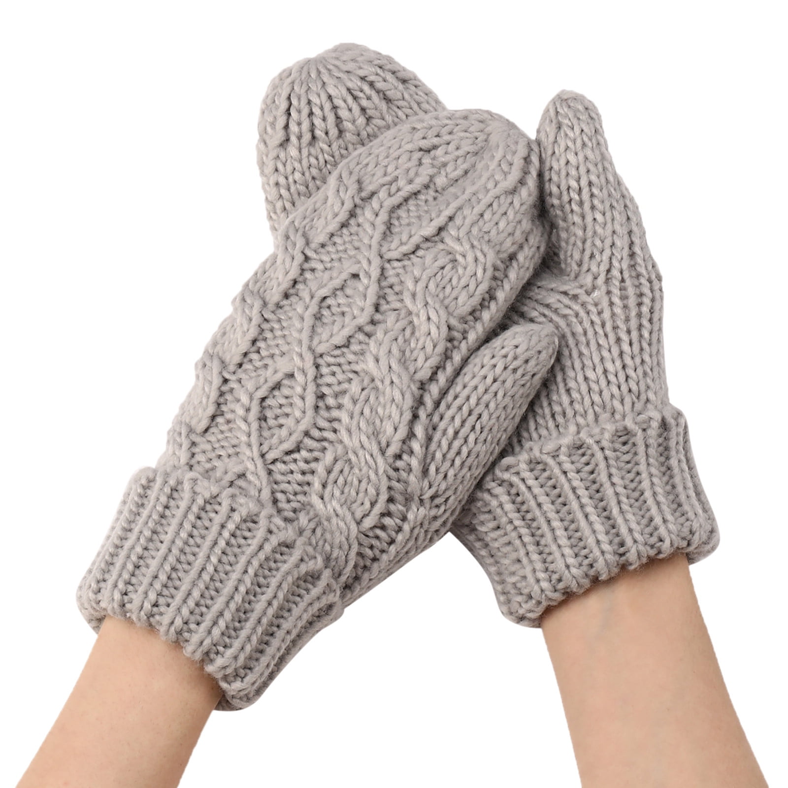 BWASD Winter Knit Warm Mittens for Women Men Soft Cuff Thick Warm ...