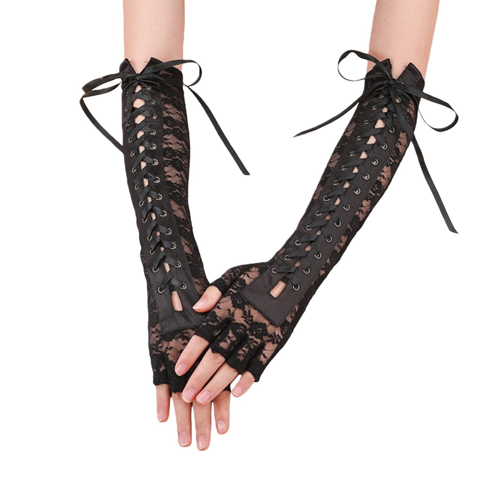 BWASD Women's Lace Gloves Fingerless Long Elegant Cute Bowknot Glove ...