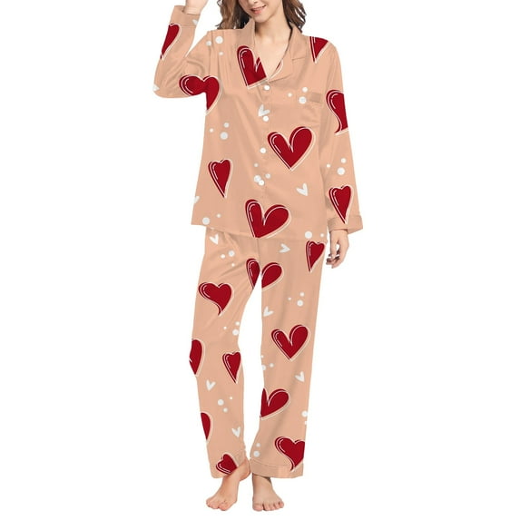 BWASD Women's Pajamas Cute Heart Letter Print Long Sleeve Nightwear ...