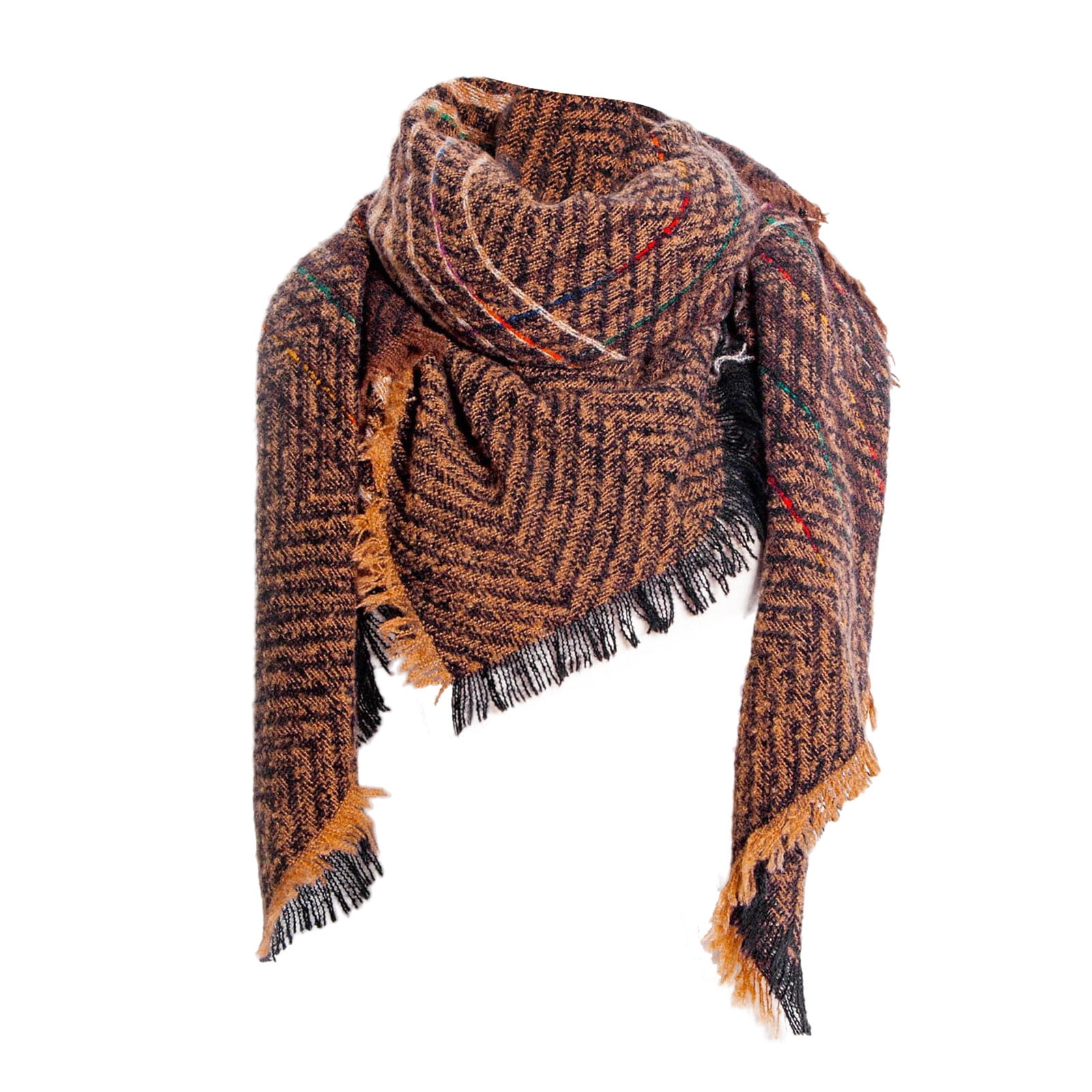 BWASD Womens Fall Winter Scarves Classic Tassel Plaid Fringe Scarf Soft ...