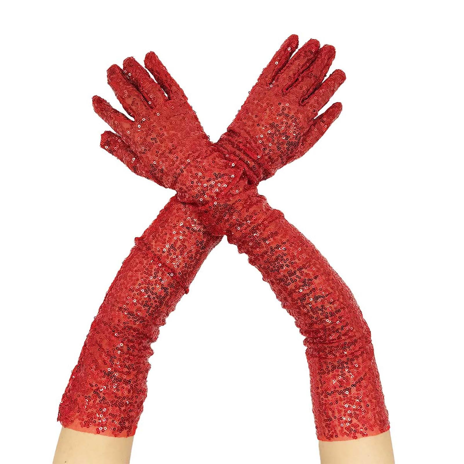 BWASD Womens Sparkly Gloves Long Gloves Elbow Length Sequins Elastic ...