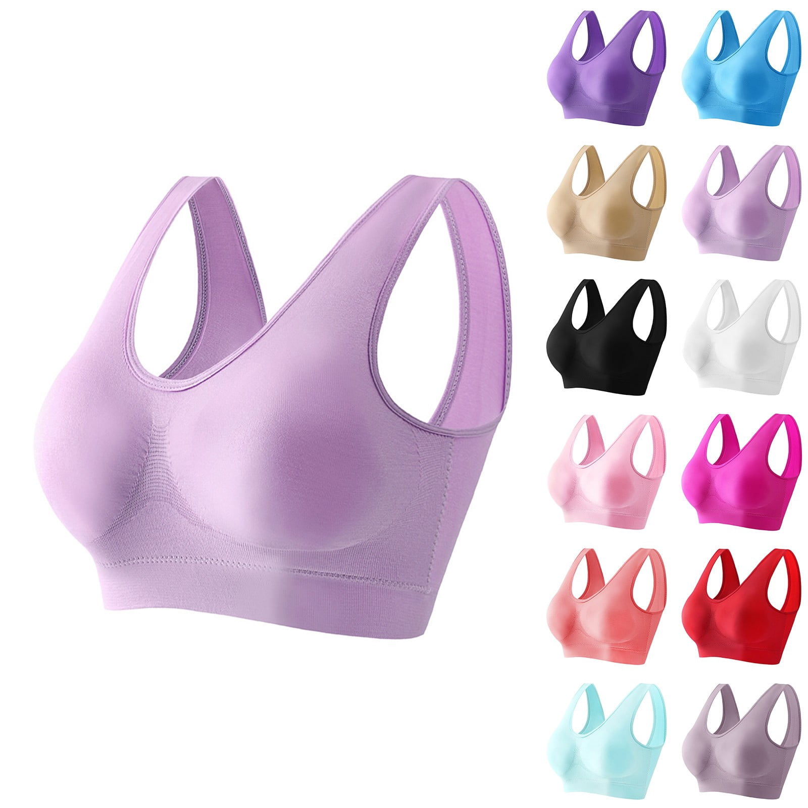 BWASD Womens Sports Bras Full Coverage Push Up Plunge Wireless Seamless ...