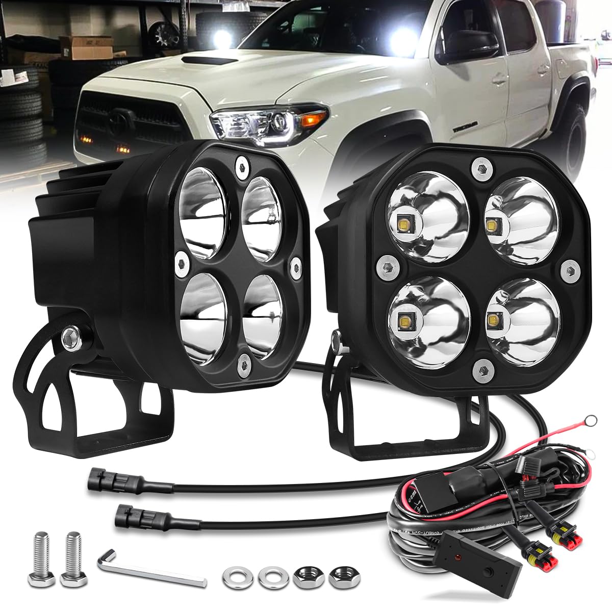 BWCarid LED Pods with ZS23 Switch Wire Harness Kit Plug And Play Cube ...