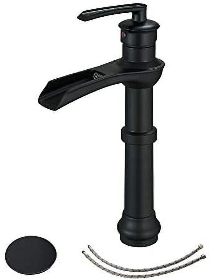 BWE Matte Black Bathroom Faucet with Drain Assembly and Supply Hose ...