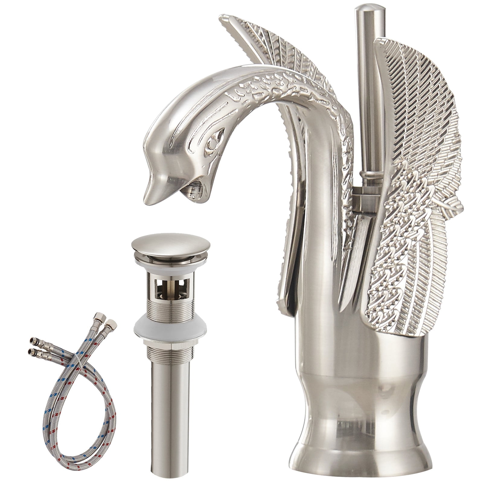 BWE Swan Faucet Matching Pop Up Drain with Overflow Stopper Supply Line ...