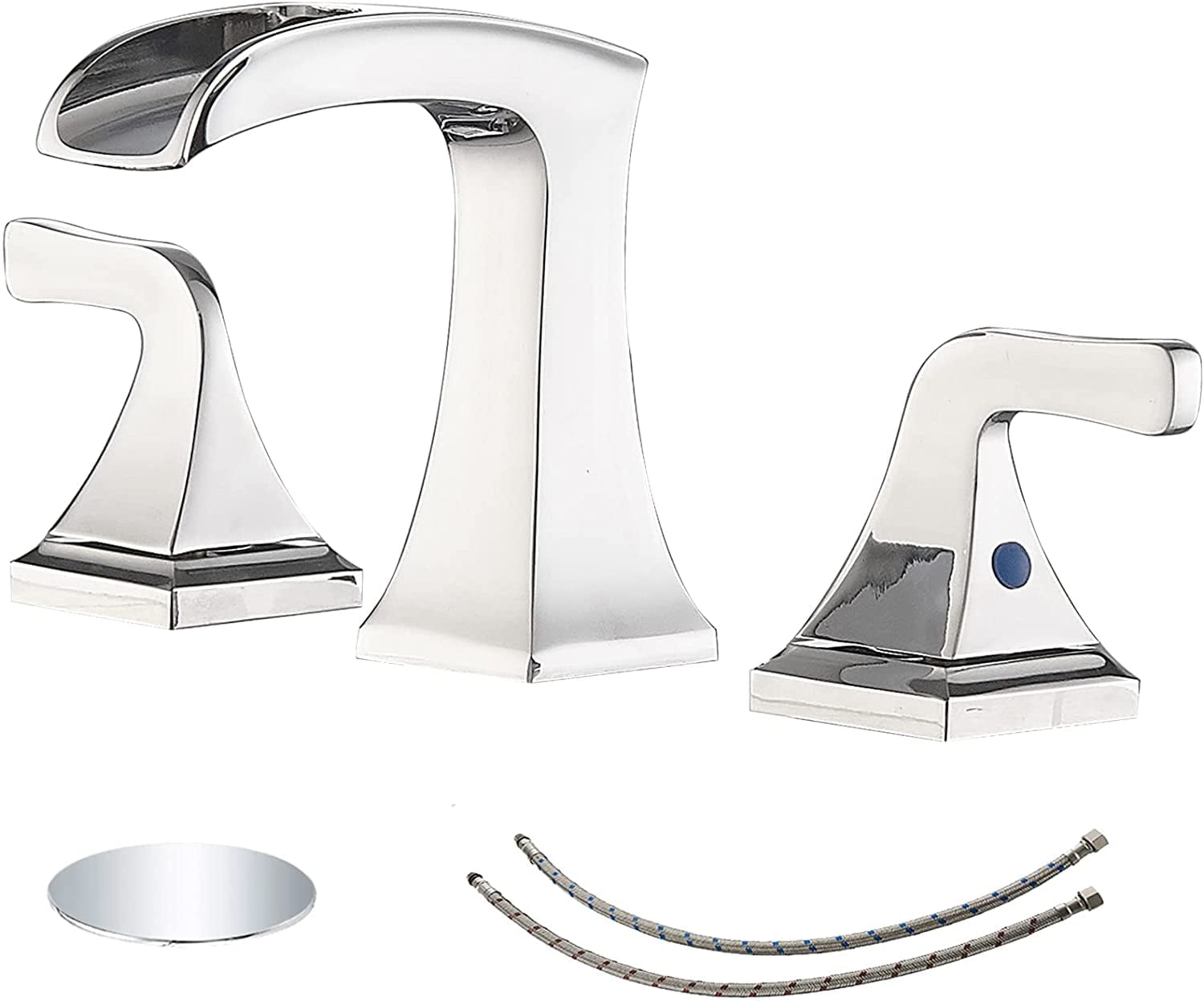 BWE Widespread Chrome Bathroom Faucet 3 Holes 8 inch with Pop Up Drain ...